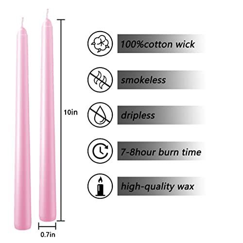 Pink 10-inch Cone Candles, Each Set of 14 odorless and drip-Free candlesticks -8 Hours Long Burning, Suitable for Home Decoration, Weddings, Parties