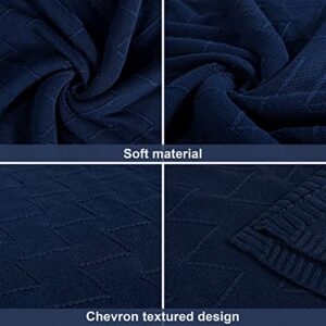 NTBAY Rayon Cotton Cable Knitted Throw Blanket, Breathable and Silky Soft Chevron Textured RPET Decorative Blanket for Couch, Sofa, Bed, 51x67 Inches, Navy Blue