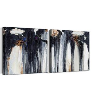 2 piece canvas wall art - black and white abstract painting artwork for living room bedroom decor - modern home art stretched and framed ready to hang - 24"x24"x2 panels (24"x24"x2, b&w)