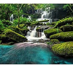 AWERT 48x18 inches Waterfall Terrarium Background Tropical Rainforest Aquarium Background Mountain Lake Green Tree Reptile Habitat Background Polyester Background