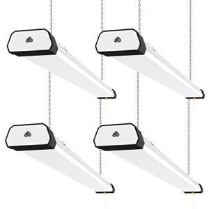 4 pack linkable 100w led shop light, 5000k utility led ceiling lights for garage, 12,000 lm plug in integrated fixture with on/off pull chain for workshop, basements, hanging or flushmount, etl listed