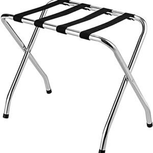 BETTARY Chrome Luggage Rack for Guest Room, Folding Metal Bag Suitcase Holder with Nylon Straps, Luggage Stand Ideal for Home Bedroom Guest Room Hotel, No Assembly Required (1)