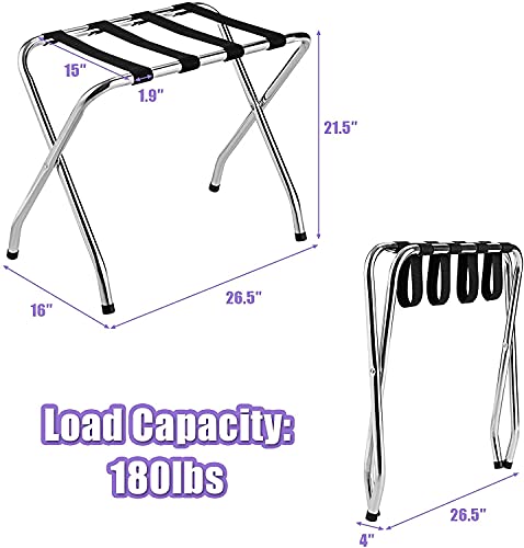 BETTARY Chrome Luggage Rack for Guest Room, Folding Metal Bag Suitcase Holder with Nylon Straps, Luggage Stand Ideal for Home Bedroom Guest Room Hotel, No Assembly Required (1)