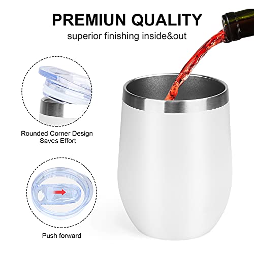 MEZMUT 12 Oz Insulated Wine Tumbler with Lid Double Wall Vacuum Stainless Steel Wine Glass Coffee Mug Insulated Tumbler Cup for Champaign, Cocktail, Beer (White, 1 Pack)