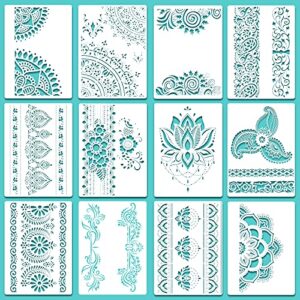 12 pieces large mandala stencil reusable mandala painting templates 8.3 x 11.7 inch floral design stencil mandala drawing craft stencil for diy wall, tile, furniture, canva, outdoor indoor decoration