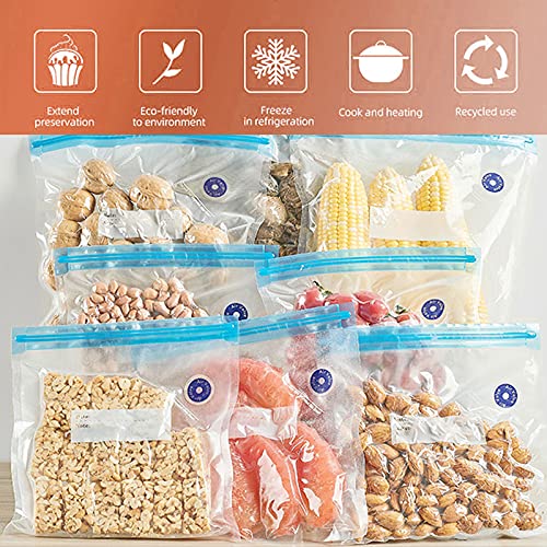 20 PCS Reusable Vacuum Food Sealer Bags, Sous Vide Bags, Plastic Freezer Bags, Kitchen Food Storage Bags with Handheld Pump(10 medium + 10 large)