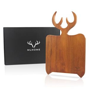 antler wooden charcuterie board, decorative acacia wood deer bread board, rustic elk cutting board, housewarming, anniversary, wedding gifts for hunters, home kitchen and cabin decor