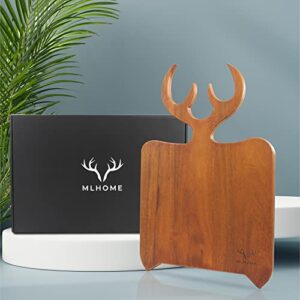 Antler Wooden Charcuterie Board, Decorative Acacia Wood Deer Bread Board, Rustic Elk Cutting Board, Housewarming, Anniversary, Wedding Gifts for Hunters, Home Kitchen and Cabin Decor