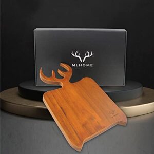 Antler Wooden Charcuterie Board, Decorative Acacia Wood Deer Bread Board, Rustic Elk Cutting Board, Housewarming, Anniversary, Wedding Gifts for Hunters, Home Kitchen and Cabin Decor