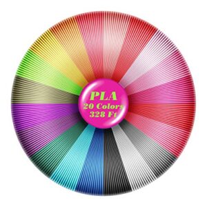 3d pen filament 328 feet 20 colors, widon pla filament bonus finger caps, 1.75mm filament refills, non-toxic, smooth printing and kids safe