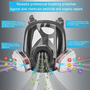 FNWD Reusable Full Face Mask with Activated Carbon Air Filter, Protect Against Gas,Paint,Dust,Chemicals and Other Work Protection（for 6800）