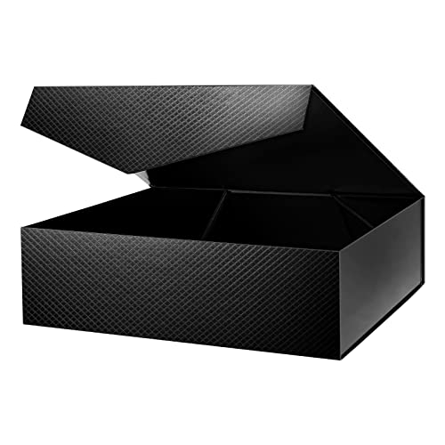 MALICPLUS Extra Large Gift Box, 17x14.5x5.5 Inches Gift Box with Lid, Black Gift Box for Clothes and Large Gifts Magnetic Closure Gift Box (Lattice Texture)