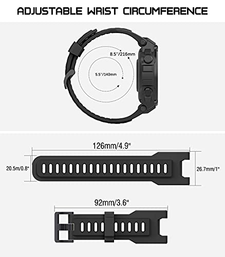 MoKo Sport Strap Compatible with Huami Amazfit T-Rex/T-Rex Pro, Soft Silicone Watch Band Adjustable Wristband Replacement Watchband with Tools, Black