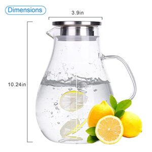 Glass Pitcher, Glass Water Pitcher with Tight Stainless Steel Lid, 105.5oz/3L, Heat Resistant Borosilicate Glass Carafe, Long Handle Cleaning Brush and Mixing Spoon, Temperature Safe