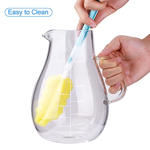 Glass Pitcher, Glass Water Pitcher with Tight Stainless Steel Lid, 105.5oz/3L, Heat Resistant Borosilicate Glass Carafe, Long Handle Cleaning Brush and Mixing Spoon, Temperature Safe