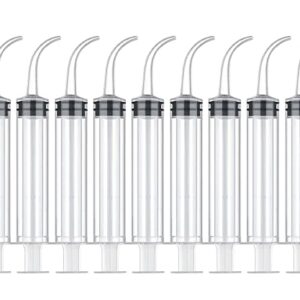 9 Pack 12ml/cc Dental Syringe with Curved Tip & Measurement Disposable Graduated Dental Irrigation Syringe for Oral Dental Care, Tonsil Stones Removing, Lab, Feed Small Pet (Curved-No Measurement)