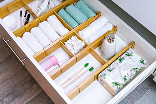 ecozoi Bamboo Drawer Divider Organizers, Set of 6 Dividers with 8 Connectors for Flexible Organizing