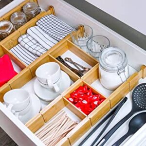 ecozoi Bamboo Drawer Divider Organizers, Set of 6 Dividers with 8 Connectors for Flexible Organizing