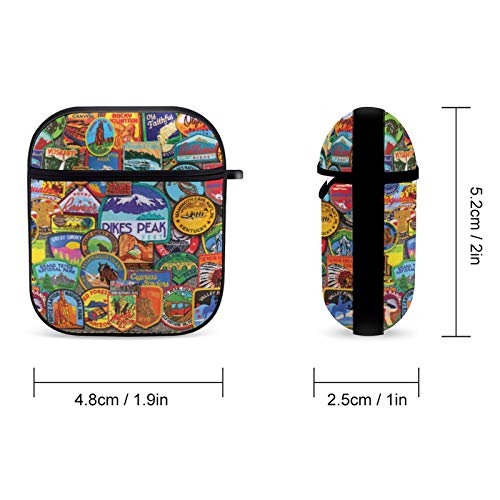 National Parks Badges Airpods Case Cover for Apple AirPods 2&1 Cute Airpod Case for Boys Girls Silicone Protective Skin Airpods Accessories with Keychain