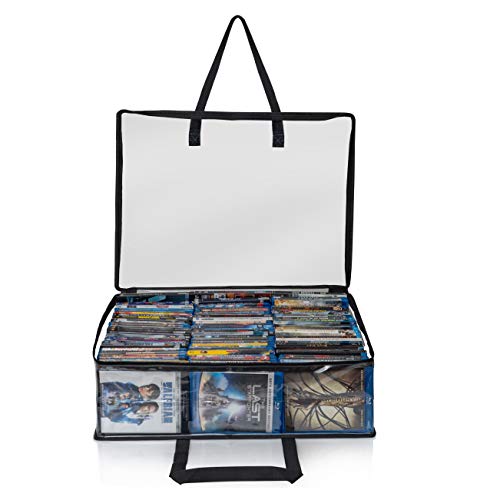 Besti Blu Ray Case Holder Organizer, Set of 2 Clear Plastic Bags with Handles for Storing Blurays, DVDs, CDs, Storage Bags for Video Game Cases, Holds Up to 90 Bluray and 60 DVD Cases