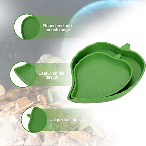 Molain Reptile Leaf Food Water Bowl, 2 Pieces Reptile Leaf Shape Dish Flat Drinking Bowl Water Plate for Turtle Lizards, Hamsters, Snakes 2 Sizes