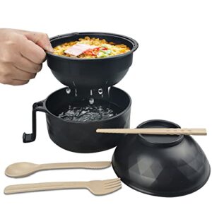 ramen cooker ramen bowl set with chopsticks microwave noodle,college dorm room essentials for girls for boys apartment-black