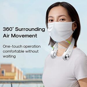 Portable Hands Free Neck Fan, 360° Lazy Neckband Fan 48 Surround Air Outlets USB Rechargeable Hanging Personal Fan 3 Wind Speeds Silent, Bladeless Necklace Fan for Outdoor Home Sports Travel … (White)