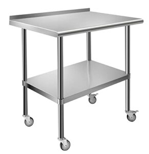 nisorpa commercial stainless steel table with caster wheels 36x24in kitchen worktables with backsplashs prep food workbench under shelf 330~550lbs capacity for restaurant