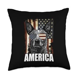 blue heeler gifts for women men boys dog lover co. 4th of july australian cattle dog lover patriotic merica throw pillow, 18x18, multicolor