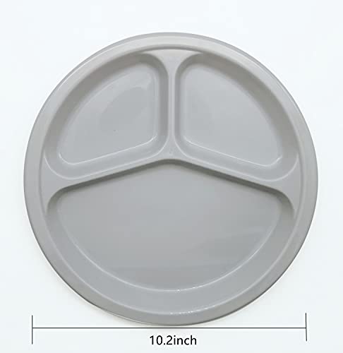 Zdesign Divided Plates for Adults(4 Pack) Portion Control Plates Divided Plastic Plates College Dorm Room Essential Apartment Essentials 9 3/4 Inch Reusable Dishes Set Microwave Safe(Gray)