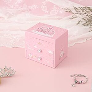 Agitation Unicorn/Princess Wooden Musical Jewelry Box for Girls with Unicorn/Princess Jewelry Set (Pink Princess2)