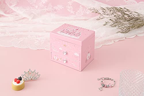 Agitation Unicorn/Princess Wooden Musical Jewelry Box for Girls with Unicorn/Princess Jewelry Set (Pink Princess2)