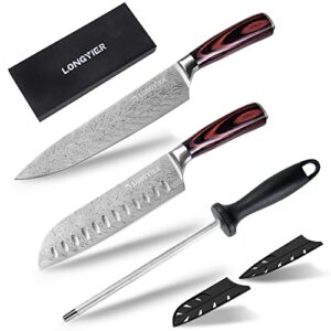 longyier professional kitchen knife high carbon stainless steel chef knife set, 2pcs ultra sharp japanese knifes with sheath and sharpening steel for home or restaurant