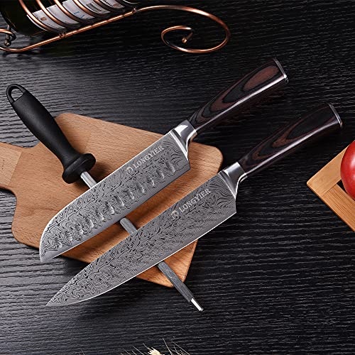 longyier Professional Kitchen Knife High Carbon Stainless Steel Chef Knife Set, 2PCS Ultra Sharp Japanese Knifes with Sheath and Sharpening Steel for Home or Restaurant