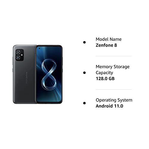 ASUS Zenfone 8 ZS590KS 5G Dual 128GB 8GB RAM Factory Unlocked (GSM Only | No CDMA - not Compatible with Verizon/Sprint) International Version - Black