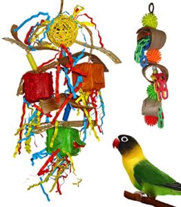 fetch-it pets 2 pack bird/parrot surprise box fundangle & fiesta foraging toys suitable for small parakeets, cockatiel, conures, finches, budgie, macaws, parrots, love birds