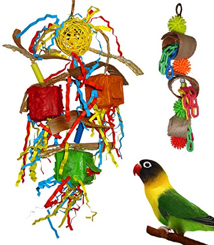 Fetch-It Pets 2 Pack Bird/Parrot Surprise Box Fundangle & Fiesta Foraging Toys Suitable for Small Parakeets, Cockatiel, Conures, Finches, Budgie, Macaws, Parrots, Love Birds