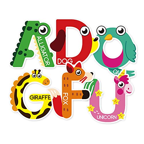 BeYumi 52Pcs Animal Alphabet Cutouts ABC Letters Learning Cards Educational Materials Home Preschool Classroom Decoration Bulletin Board Displays Wall Decals Stickers for Toddler Kids