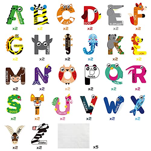 BeYumi 52Pcs Animal Alphabet Cutouts ABC Letters Learning Cards Educational Materials Home Preschool Classroom Decoration Bulletin Board Displays Wall Decals Stickers for Toddler Kids