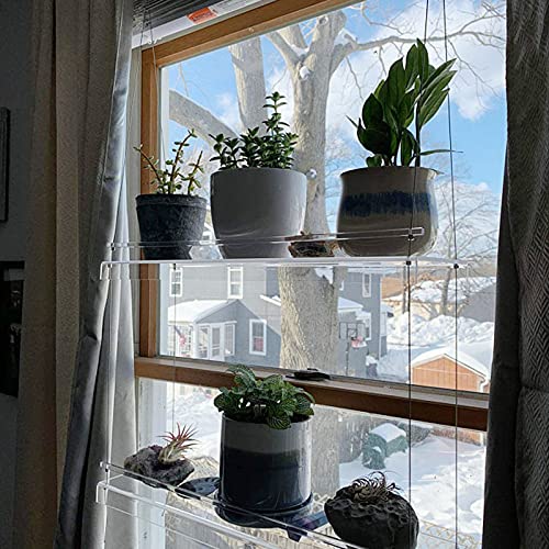 Goosacyon Window Plant Shelf Indoor Transparent Hanging Planter Shelf Displays Storage Rack Acrylic Window Shelves for Living Room Bedroom Bathroom Kitchen (210506SH01-2-10572-1910008621)