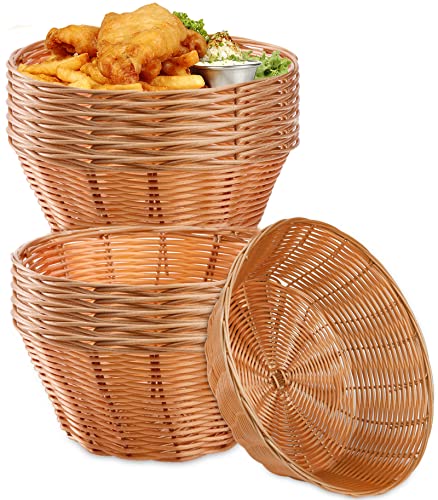 Yesland 12 Pack Plastic Round Basket Small Gift Baskets - 7 Inch Woven Bread Roll and Food Serving Baskets - Food Storage Basket Bin for Kitchen, Restaurant, Centerpiece Display, Christmas Gifts