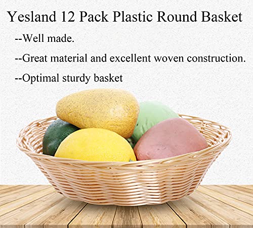 Yesland 12 Pack Plastic Round Basket Small Gift Baskets - 7 Inch Woven Bread Roll and Food Serving Baskets - Food Storage Basket Bin for Kitchen, Restaurant, Centerpiece Display, Christmas Gifts