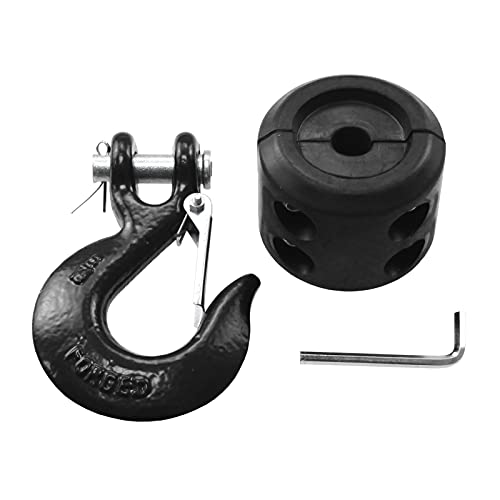 Ucreative 5/16 inch Clevis Slip Hook with Safety Latch and Rubber Stopper Set Compatible with ATV UTV 1/4 inch Synthetic Winch Rope