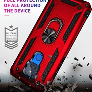 YZOK Compatible with Moto G Play Case,with HD Screen Protector,[Military Grade] Ring Car Mount Kickstand Hybrid Hard PC Soft TPU Shockproof Protective Case for Motorola Moto G Play 2021 (Red)