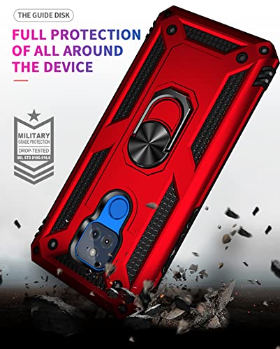 YZOK Compatible with Moto G Play Case,with HD Screen Protector,[Military Grade] Ring Car Mount Kickstand Hybrid Hard PC Soft TPU Shockproof Protective Case for Motorola Moto G Play 2021 (Red)