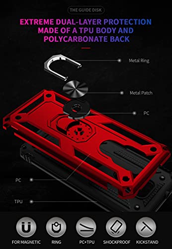 YZOK Compatible with Moto G Play Case,with HD Screen Protector,[Military Grade] Ring Car Mount Kickstand Hybrid Hard PC Soft TPU Shockproof Protective Case for Motorola Moto G Play 2021 (Red)