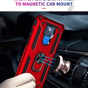 YZOK Compatible with Moto G Play Case,with HD Screen Protector,[Military Grade] Ring Car Mount Kickstand Hybrid Hard PC Soft TPU Shockproof Protective Case for Motorola Moto G Play 2021 (Red)