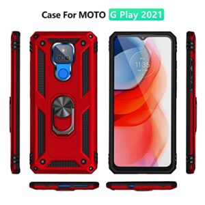 YZOK Compatible with Moto G Play Case,with HD Screen Protector,[Military Grade] Ring Car Mount Kickstand Hybrid Hard PC Soft TPU Shockproof Protective Case for Motorola Moto G Play 2021 (Red)