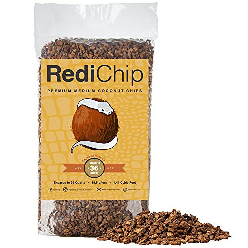 RediChip Coconut Chip Substrate for Reptiles 36 Quart Loose Medium Sized Coconut Husk Chip Reptile Bedding for Snakes, Tortoises, Geckos, Frogs, or Lizard Terrarium Tanks…