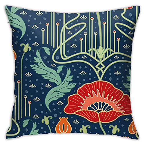 antvinoler Pillow Cover,Art Nouveau Poppy Red Throw Pillow Case Modern Cushion Cover Square Pillowcase Decoration for Sofa Bed Chair Car 18 X 18 Inch